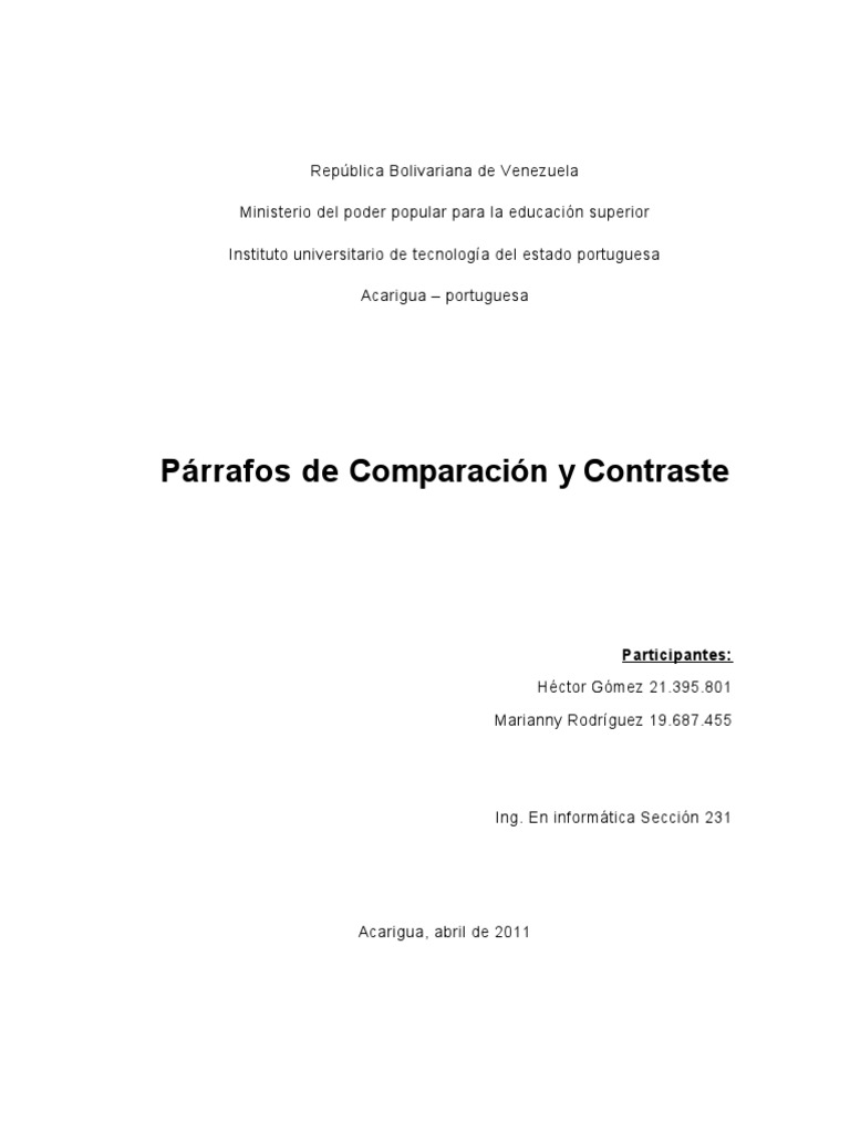 Párrafo de Comparación y Contraste