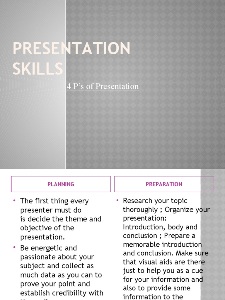 Presentation Skills: 4 P's of Presentation | PDF