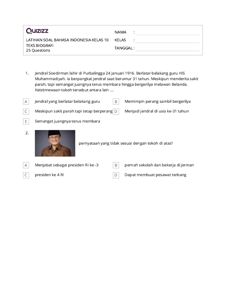Latihan Soal Bahasa Indonesia Kelas 10 Teks Biografi Pdf