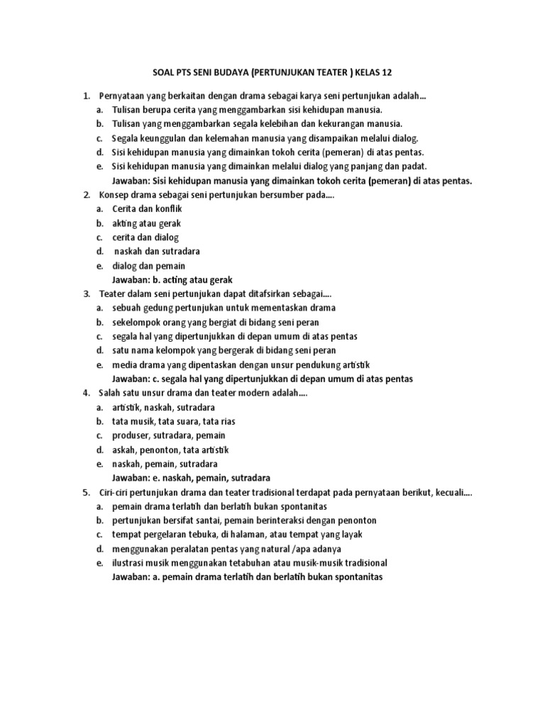 Soal PTS Seni Budaya Kelas Xii | PDF