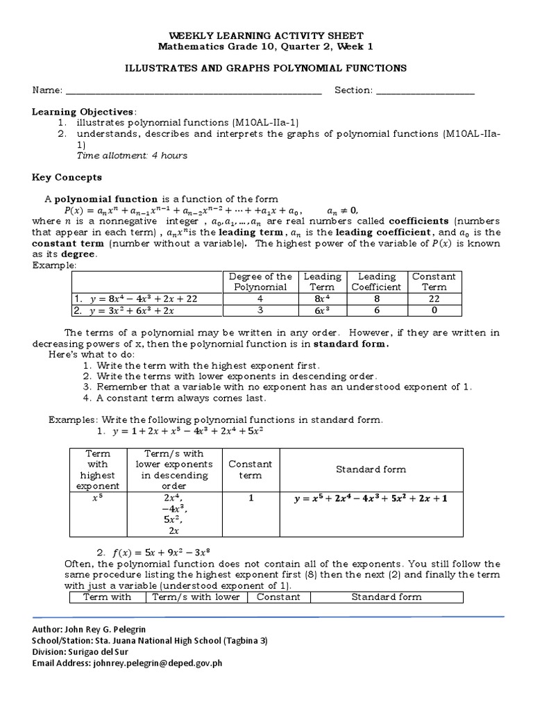 MATH 10 Q2 Wk1 | PDF | Factorization | Polynomial