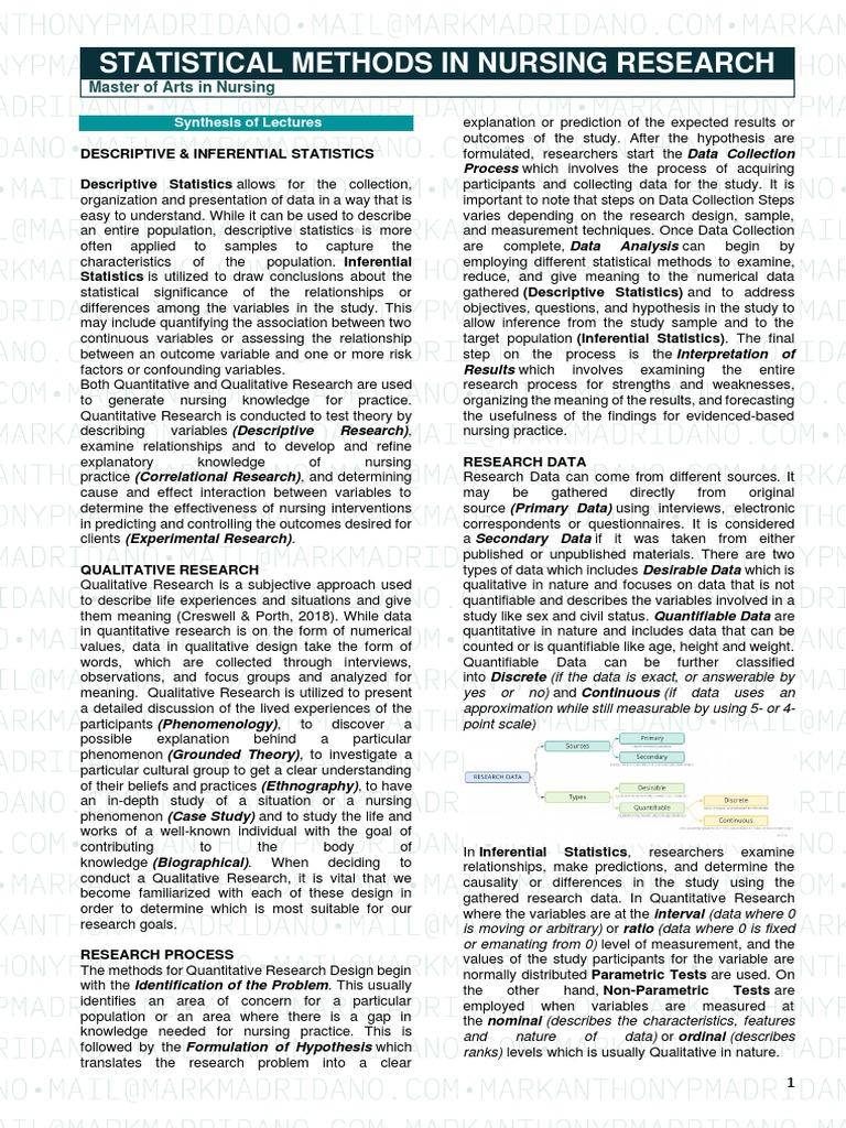 Statistical Methods in Nursing Research | PDF | Statistics | Validity ...