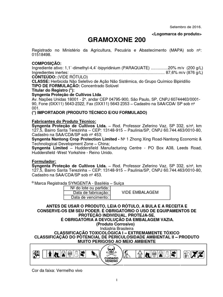 Gramoxone 200 | PDF | Embalagem e rotulagem | Avião