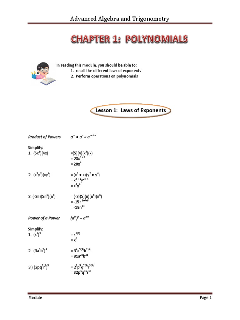 Advanced Algebra and Trigonometry: Lesson 1: Laws of Exponents | PDF ...