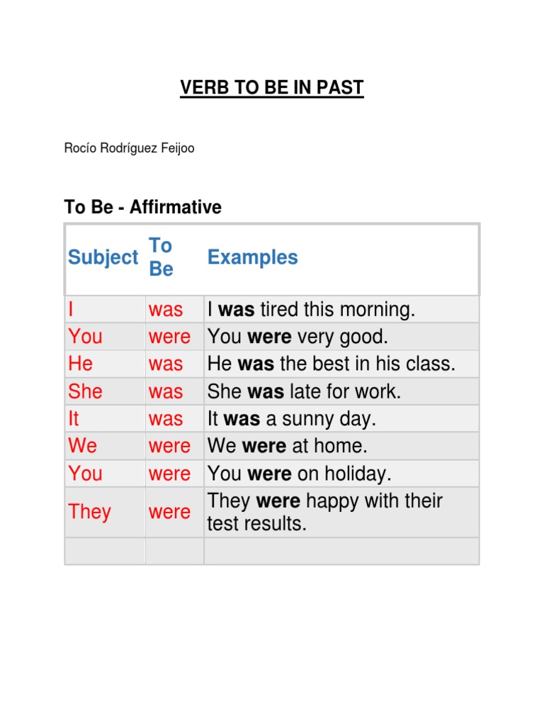 Verb To Be in Past | PDF | Question | Subject (Grammar)