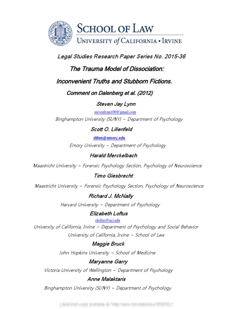 The Trauma Model of Dissociation: Inconvenient Truths and Stubborn ...