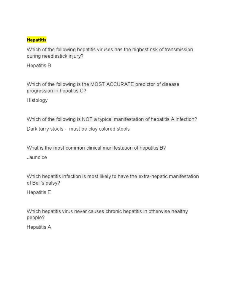 Infectious Disease Sample Questions | PDF | Hepatitis | Hepatitis B