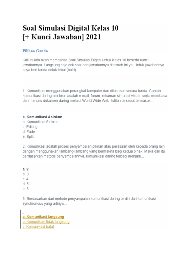 Soal Simulasi Digital Kelas 10 | PDF
