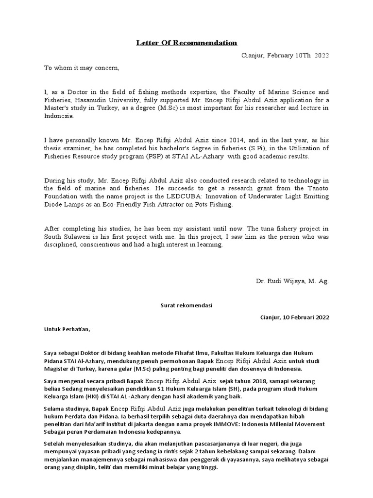 Letter of Recommendation Encep | PDF