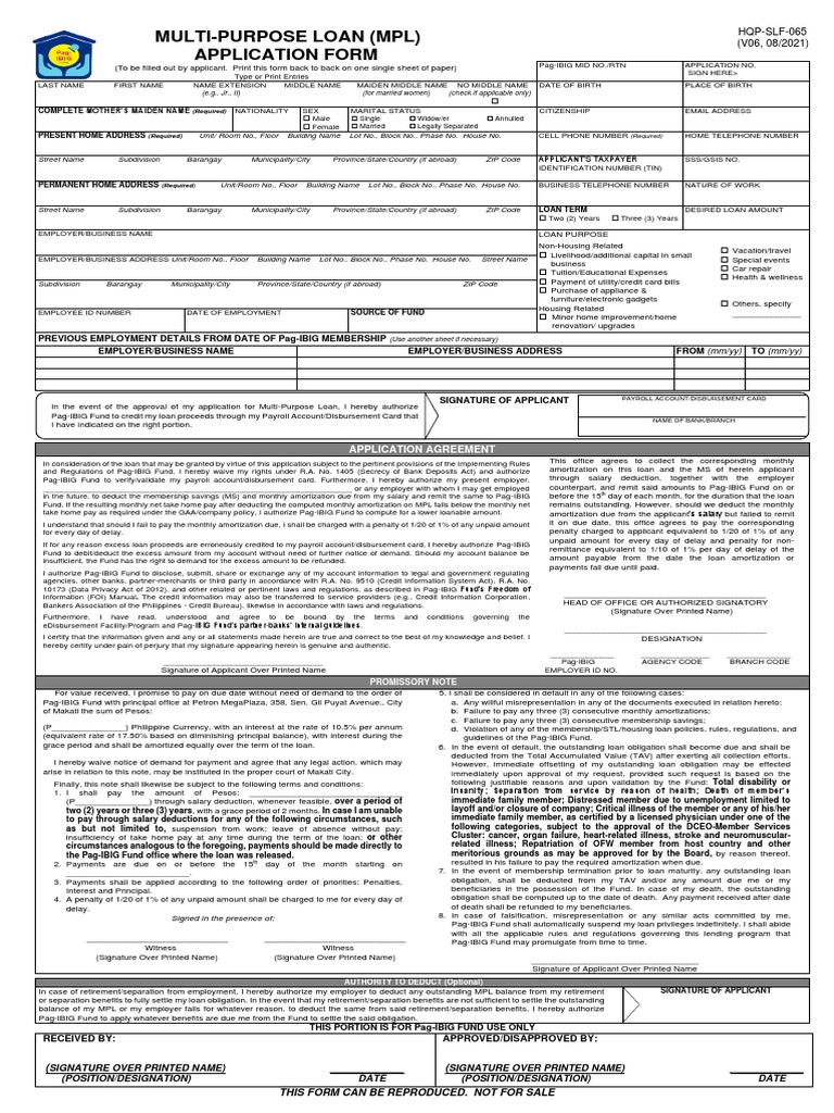 Pag Ibig Loan Form 1 MULTI-PURPOSE LOAN (MPL) | PDF | Loans | Interest