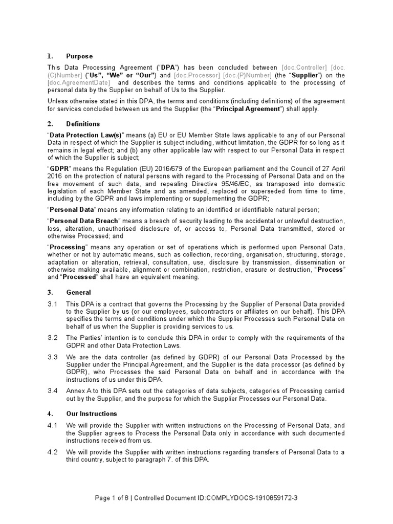 (DPA) Controller Data Processing Agreement | PDF | Audit | Information ...
