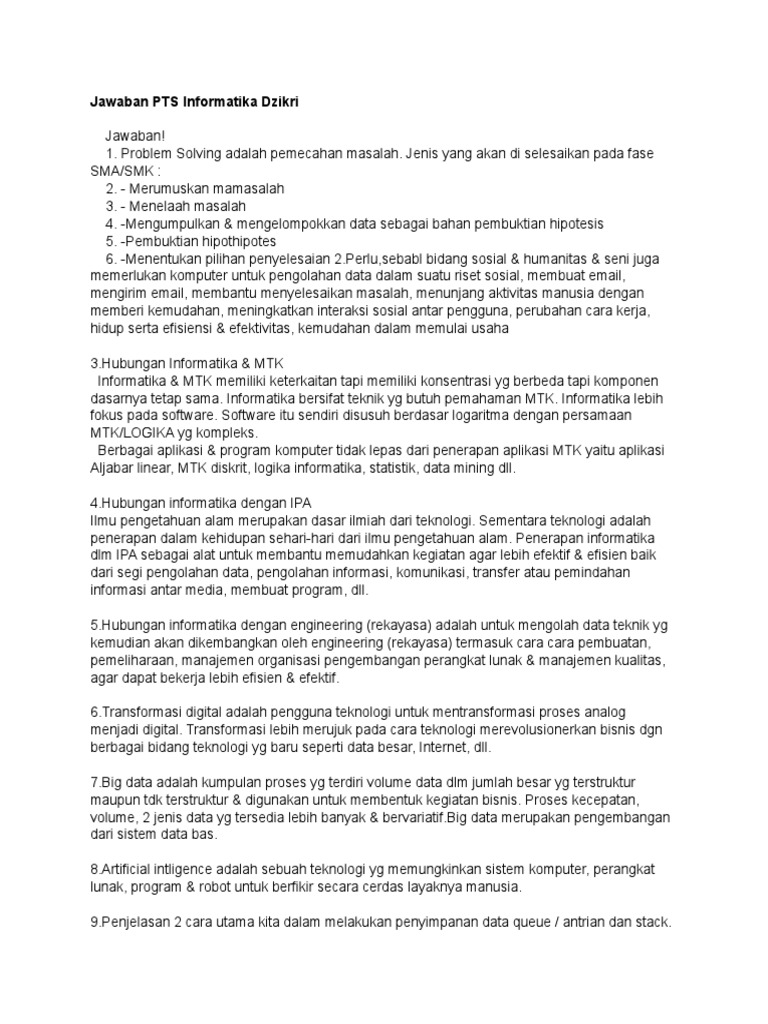 Jawaban PTS Informatika Dzikri | PDF