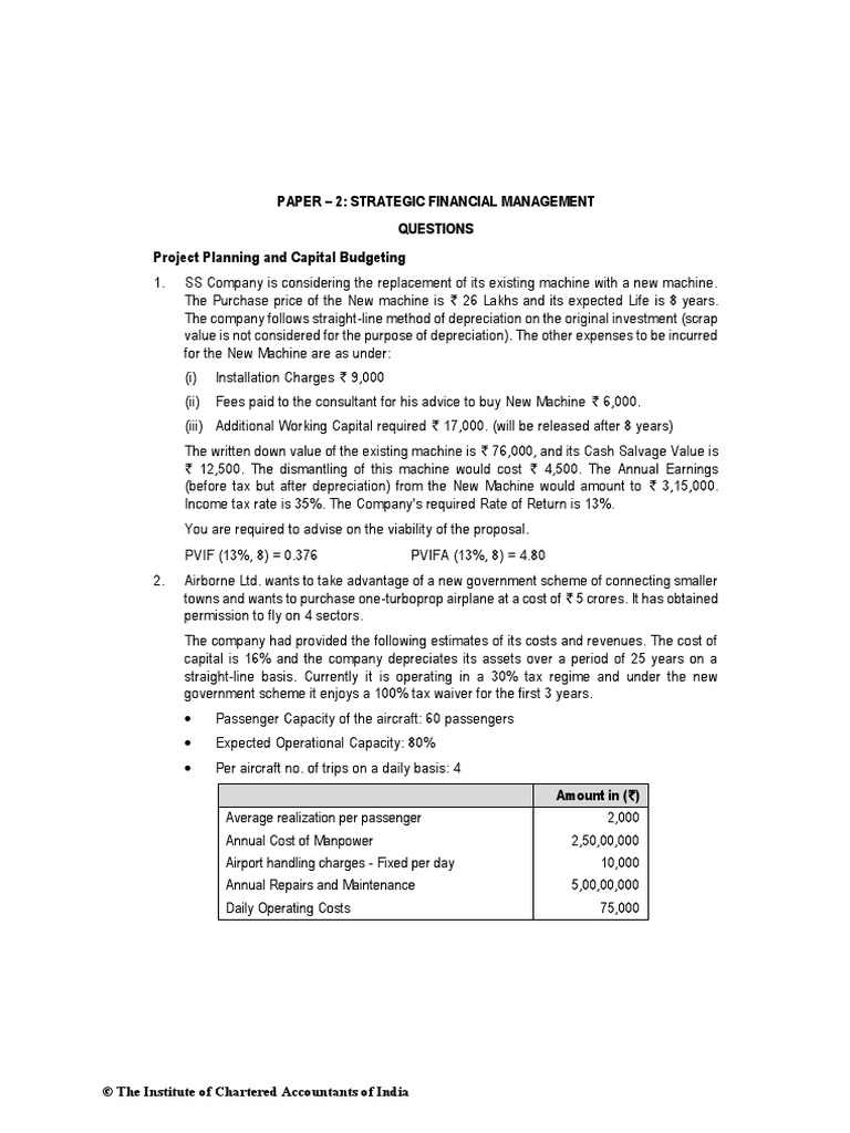 Paper - 2: Strategic Financial Management Questions Project Planning ...