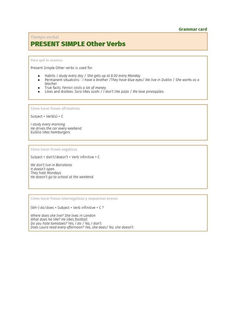 Present Simple Other Verbs | Download Free PDF | Morphology | Language Families