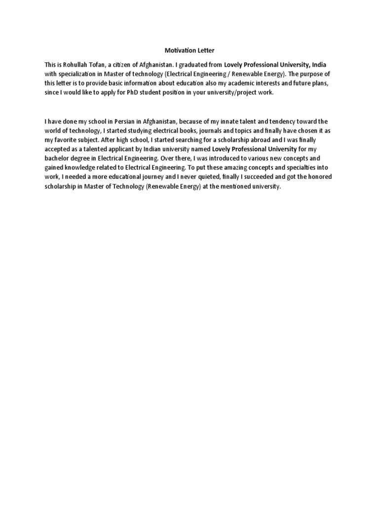 Motivation Letter | PDF | Career & Growth