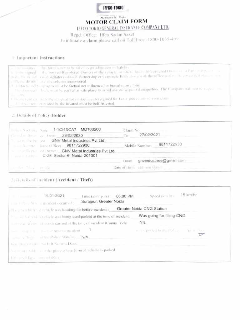 IFFCO-Tokio Motor Claim Form Guide | PDF | Transport | Land Vehicles