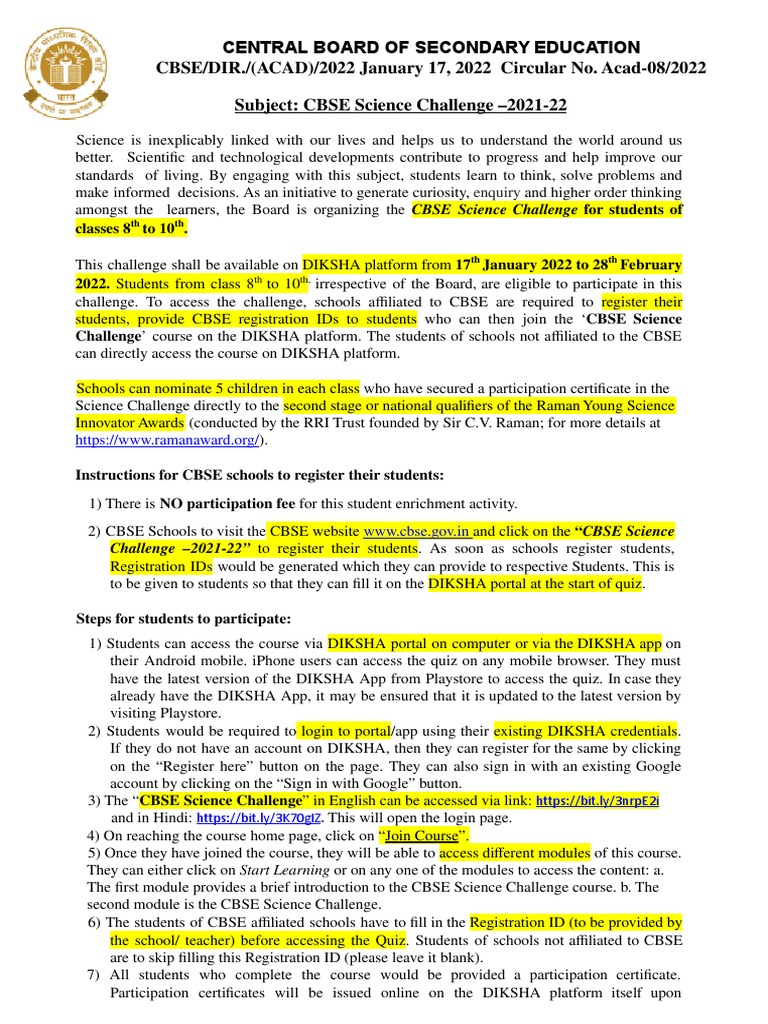 CBSE Science Challenge - 2021-22 | PDF | Google Play | Software