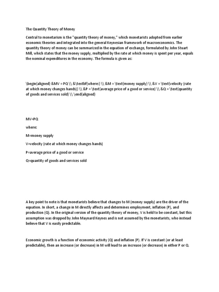 The Quantity Theory of Money | PDF | Monetarism | Quantity Theory Of Money