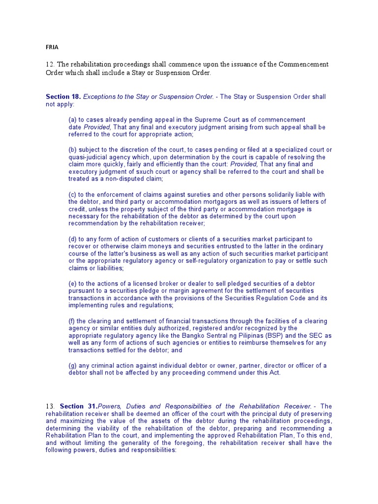 The Rehabilitation Proceedings Shall Commence Upon The Issuance of The ...