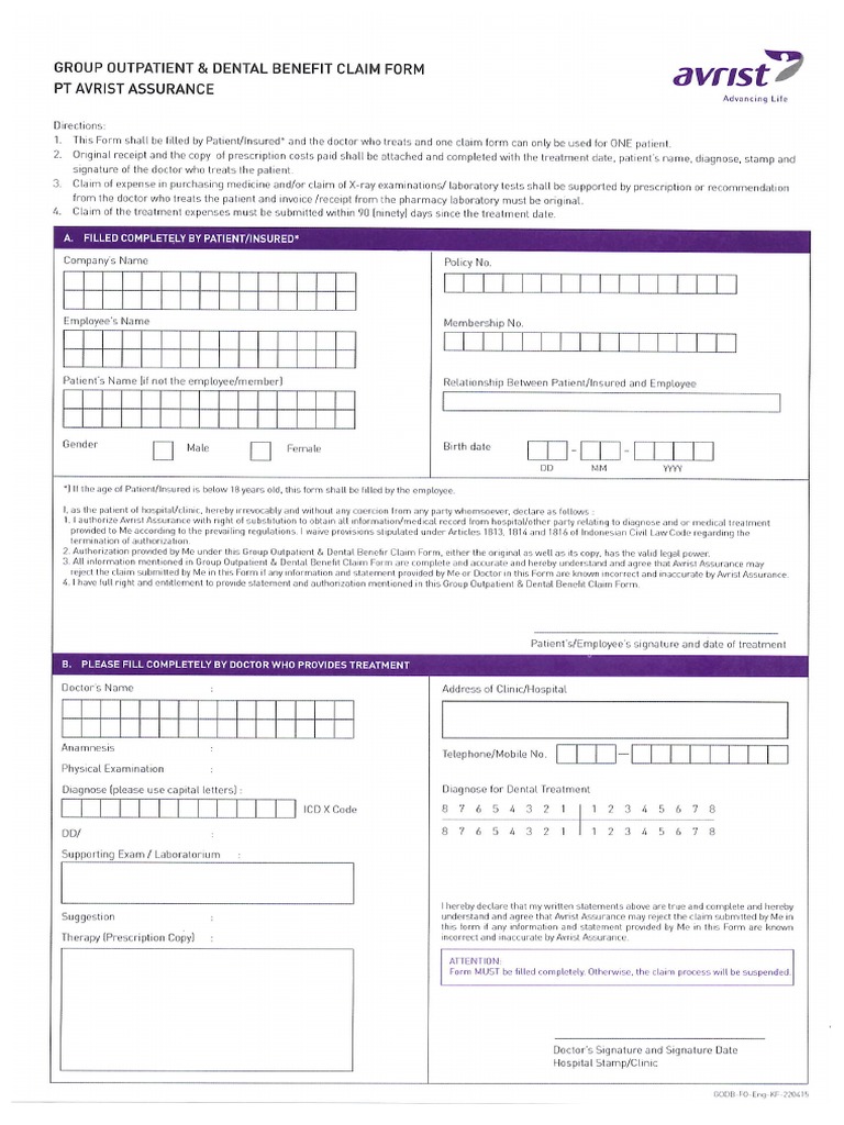 Form Avrist Rawat Jalan & Rawat Gigi | PDF