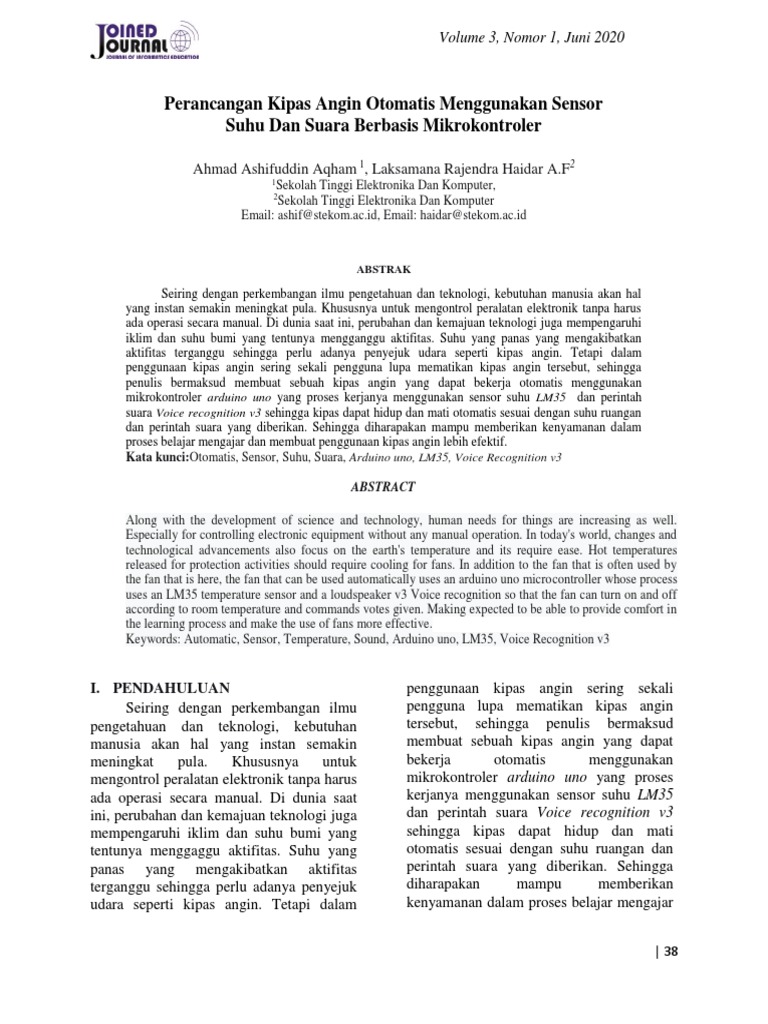 Perancangan Kipas Angin Otomatis Menggunakan Sensor Suhu Dan Suara ...