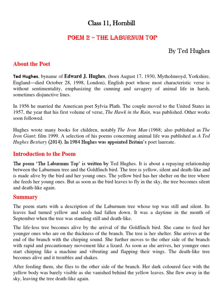 Poem 2 - The Laburnum Top: Class 11, Hornbill | PDF | Tutankhamun ...