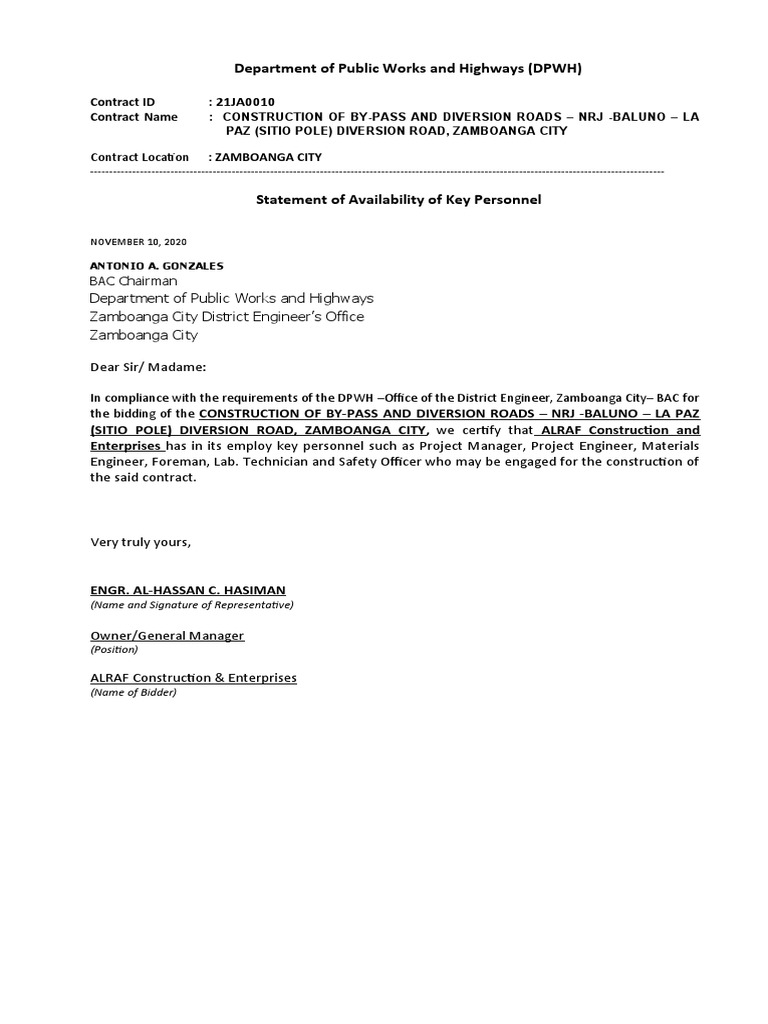 Statement of Availabilty of Key Personnel | PDF