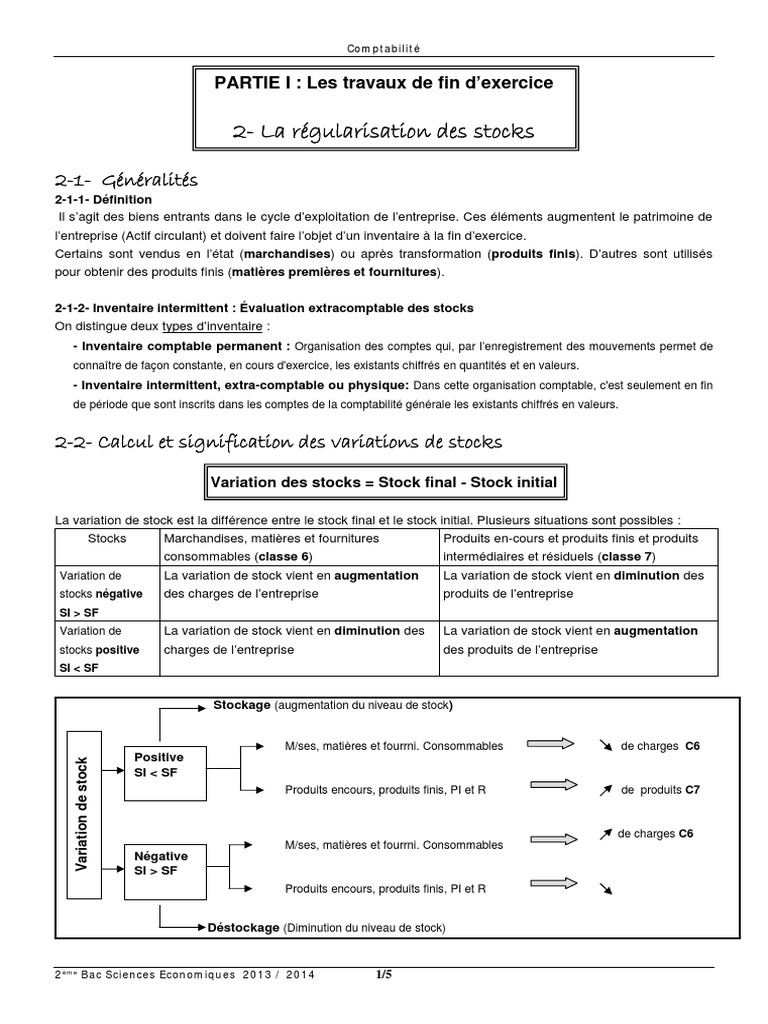 La Regularisation Des Stocks Cours 1 | PDF | Inventaire | Comptabilité