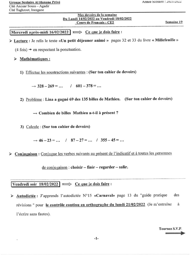 1643 Devoir FR CE2 | PDF