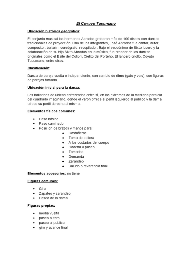 El Coyuyo Tucumano | PDF | Bailes | Las artes escénicas