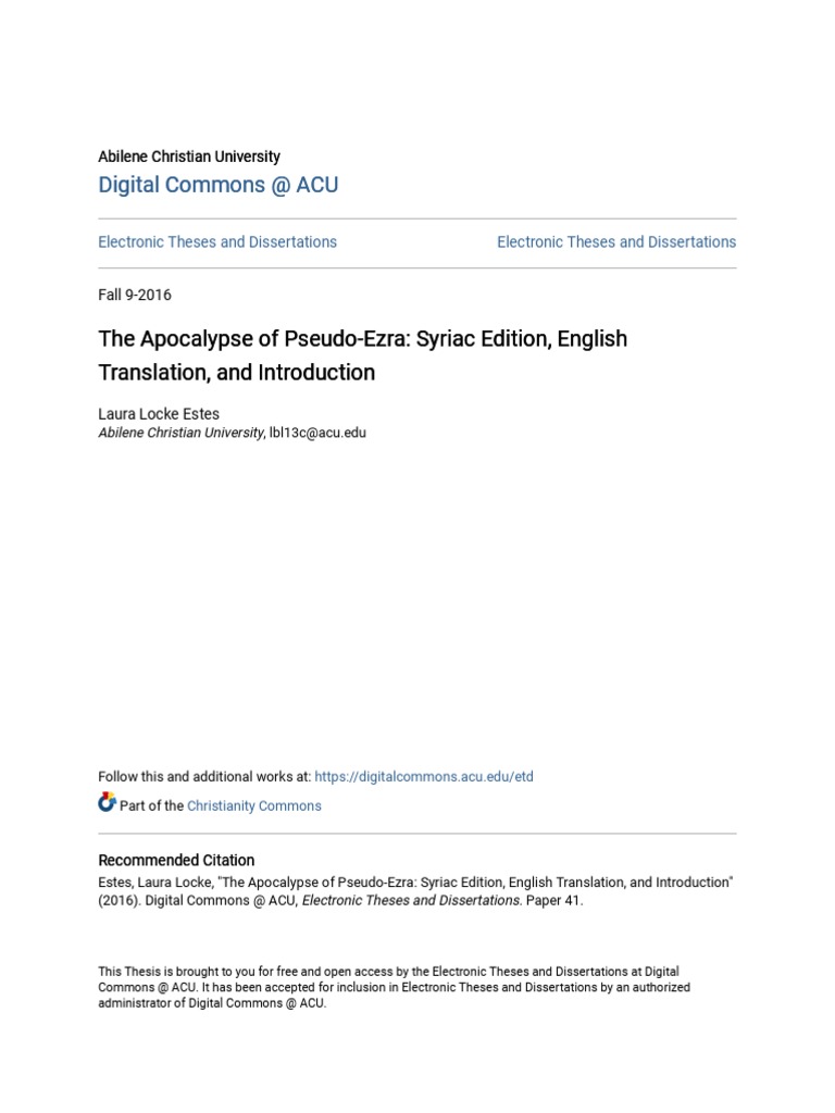 The Apocalypse of Pseudo-Ezra - Laura Locke Estes | PDF | Book Of ...