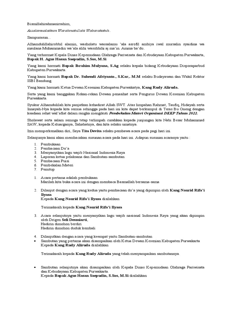 Teks MC Pembekalan Materi DKKP | PDF