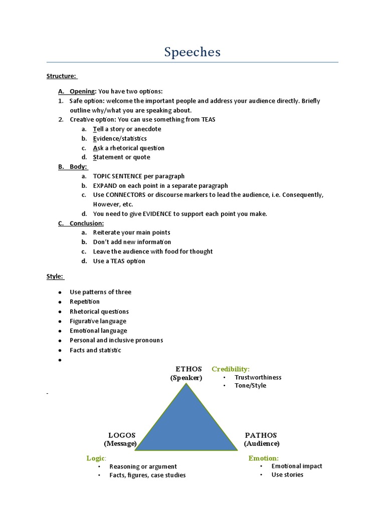 Speeches: Structure: A. Opening: You Have Two Options | PDF