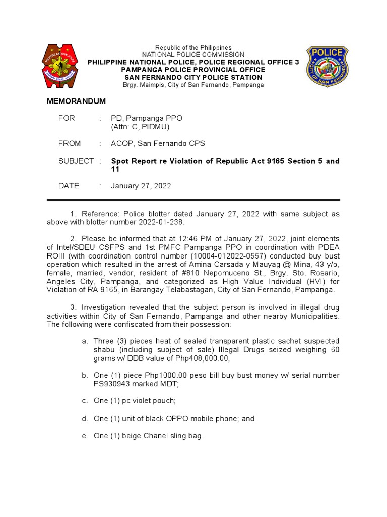 Spot Report on Drug Buy-Bust Operation | PDF | Social Science