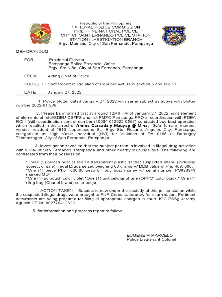 Spot Report Amina Carsada | PDF | Crime & Violence | Criminal Justice