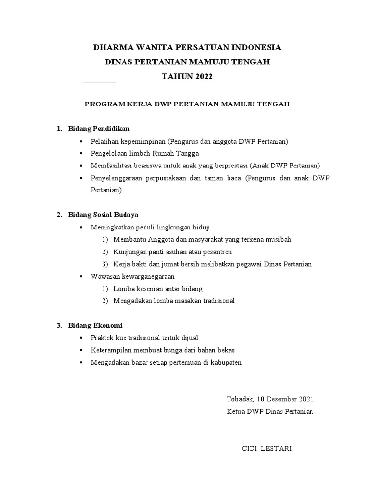 Program Kerja DWP 2022 | PDF