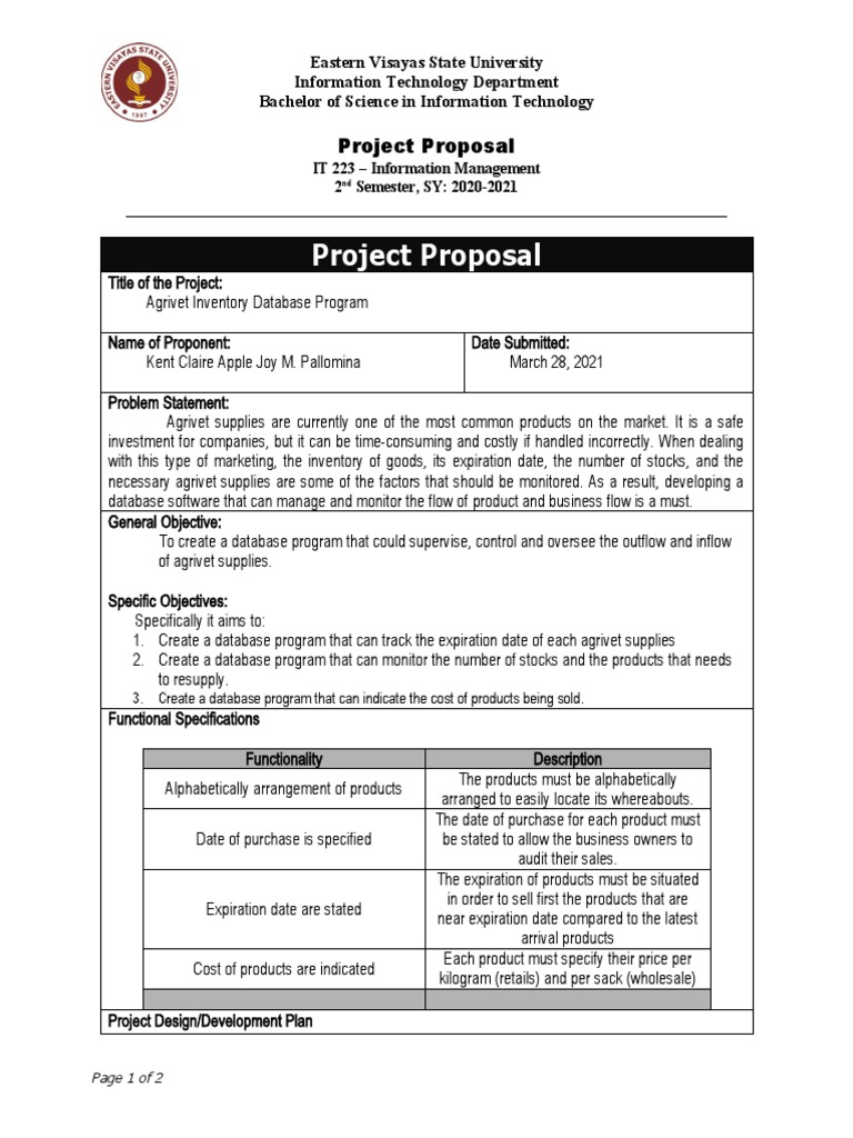 It 223 Project Proposal | PDF | Databases | Specification (Technical Standard)
