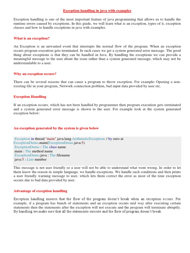 Exception Handling | PDF | Java (Programming Language) | Systems ... Exception Handling | PDF | Java (Programming Language) | Systems ...