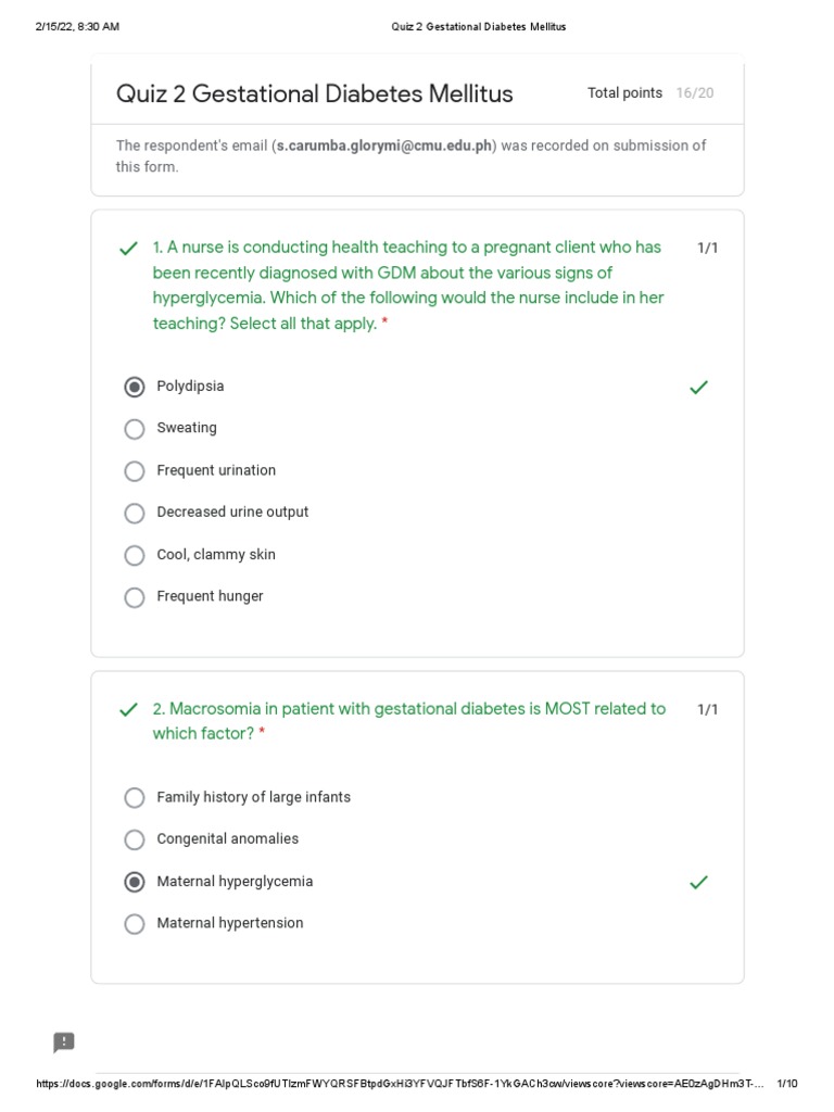 Quiz 2 Gestational Diabetes Mellitus | PDF | Gestational Diabetes ...