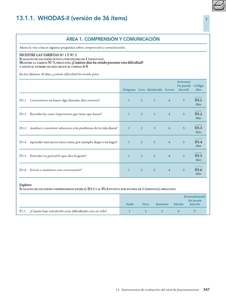 WHODAS-II (Versión de 36 Ítems | PDF