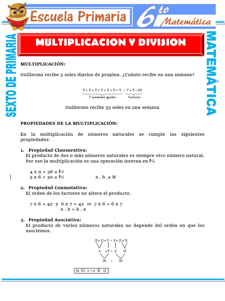 Propiedades de La Multiplicacion y Division para Sexto de Primaria ...