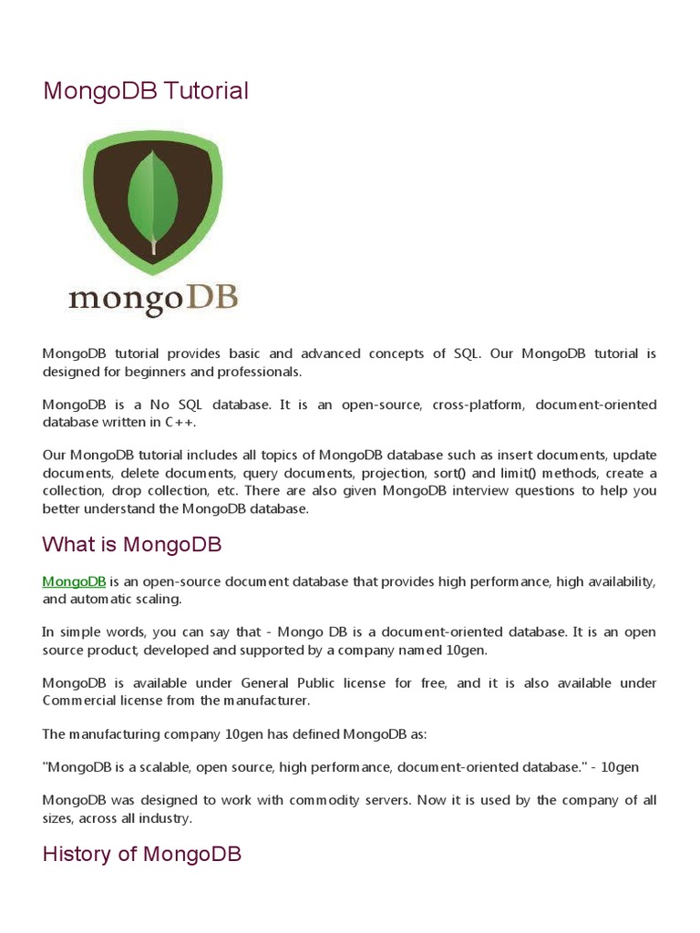 Mongodb Tutorial | Download Free PDF | Mongo Db | Databases