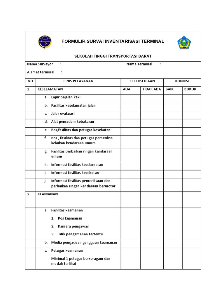 Formulir Survey Au Survai Inventarisasi Terminal | PDF