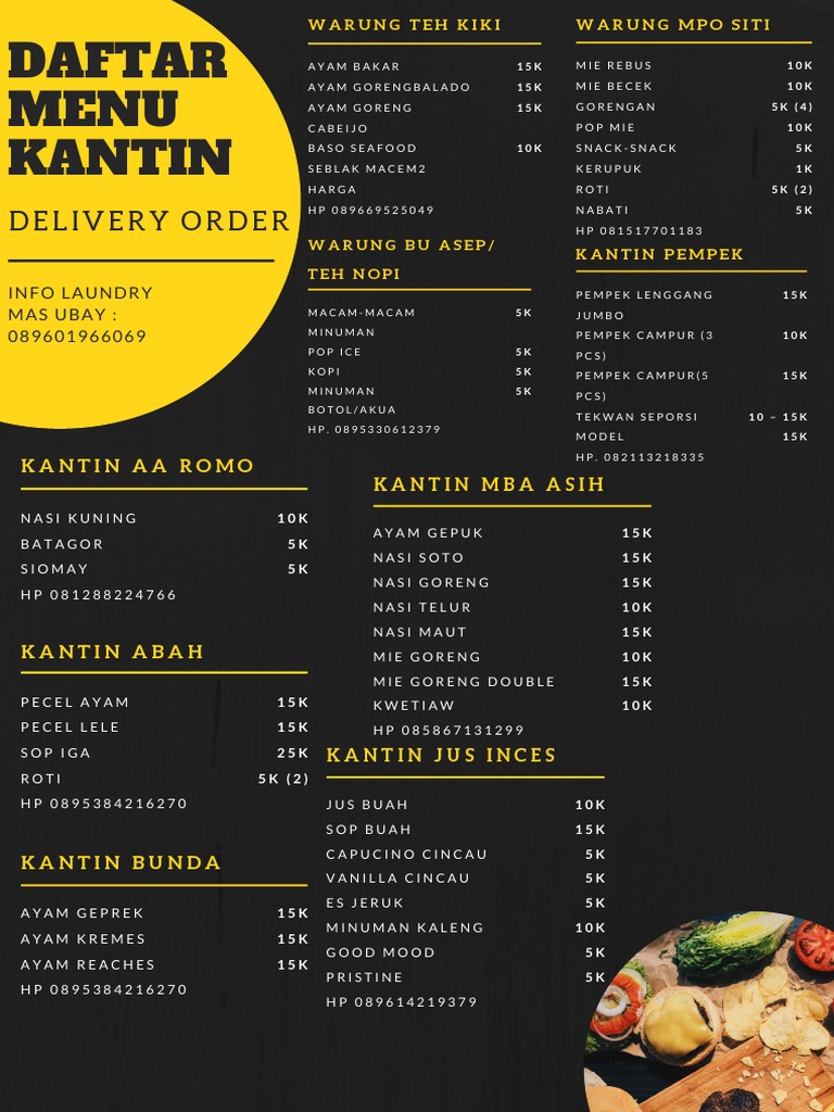 Daftar Menu Kantin Sekolah Sehat | PDF
