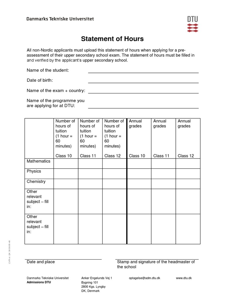 Statement of Hours | PDF