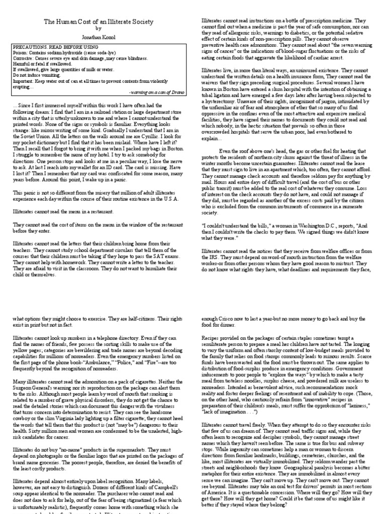 The Human Cost of An Illiterate Society | PDF | Literacy | Menu