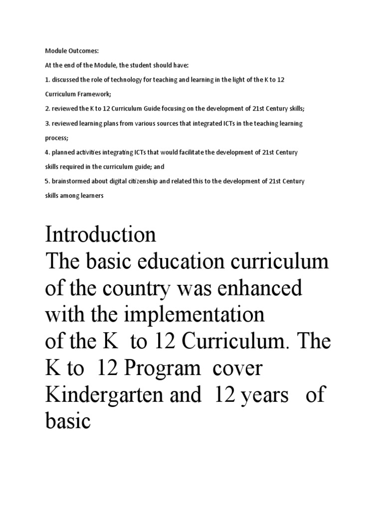 The K To 12 Curriculum Framework | PDF | Curriculum | Teachers