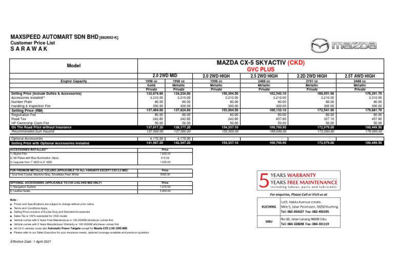Mazda CX-5 Price List & Specs | PDF | Manufactured Goods | Car ...