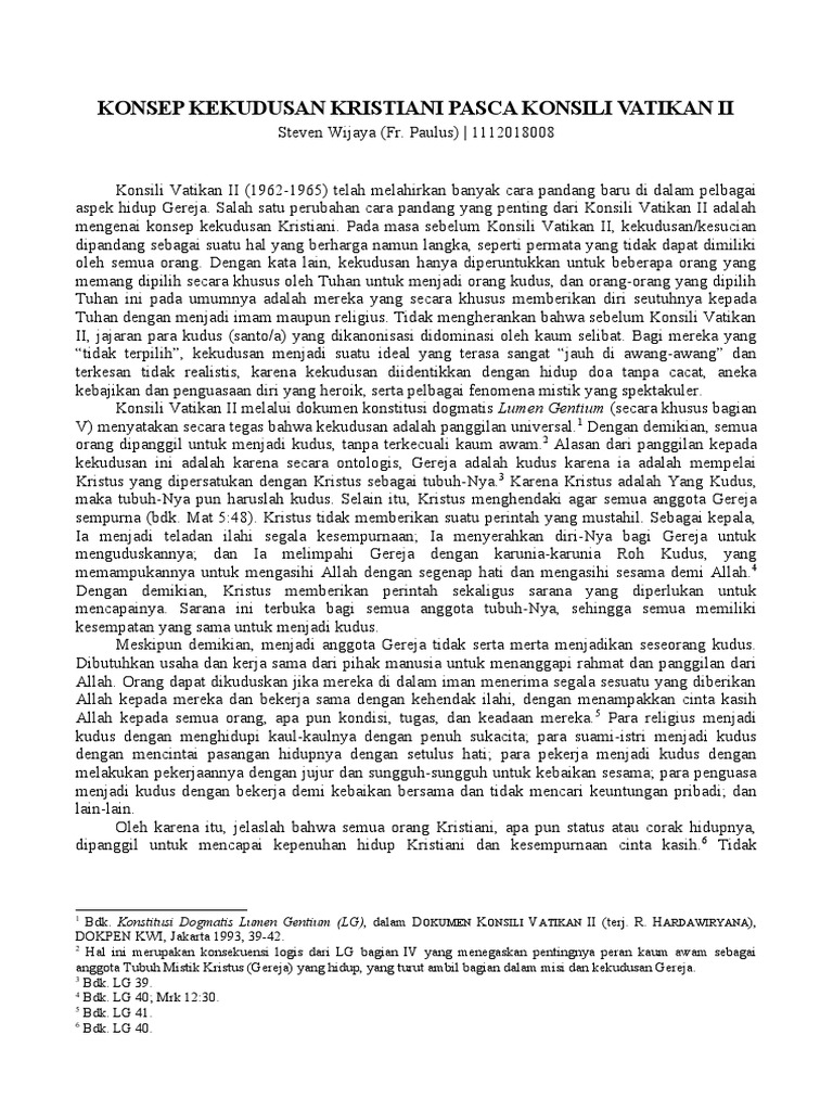 Konsep Kekudusan Kristiani Pasca Konsili Vatikan II | PDF | Filsafat ...