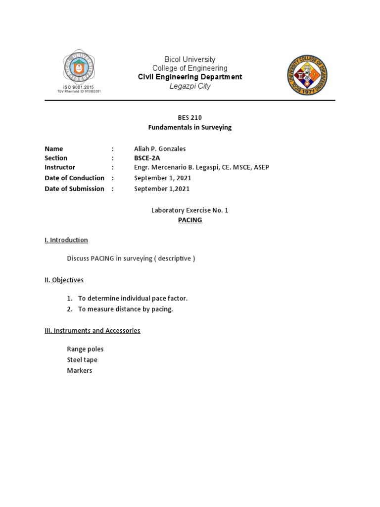 Aliah Gonzales - 2A Surveying - Lab - Report - No. 1 Format | PDF ...